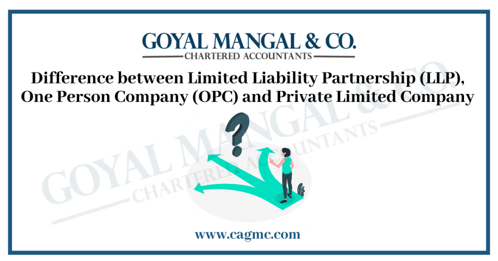 Difference between LLP and OPC and Private Limited Company